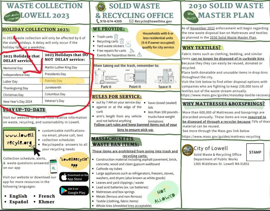 Lowell Trash Schedule