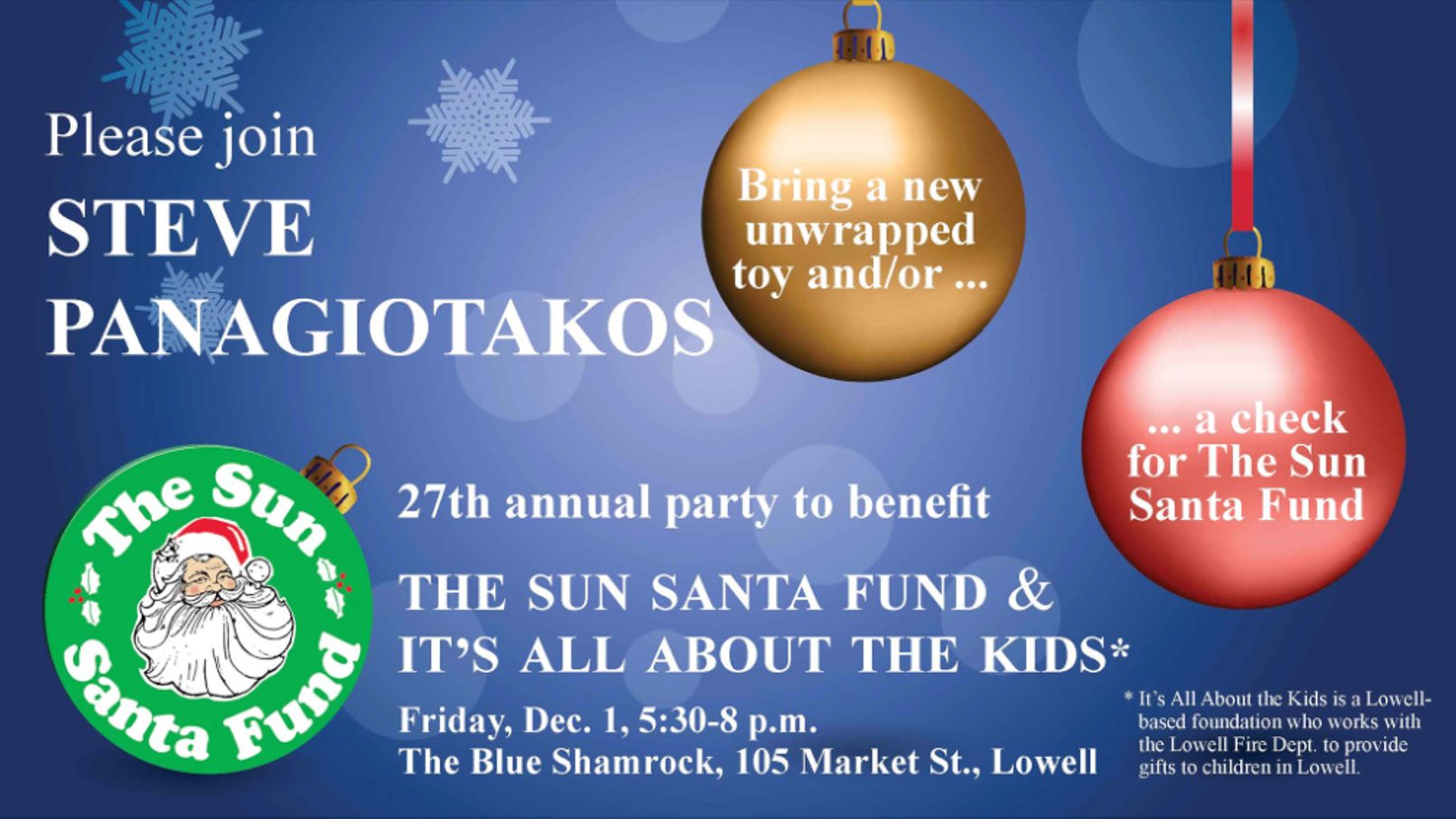Steve Panagiotakos 27th Annual Party to Benefit Sun Santa - InsideLowell